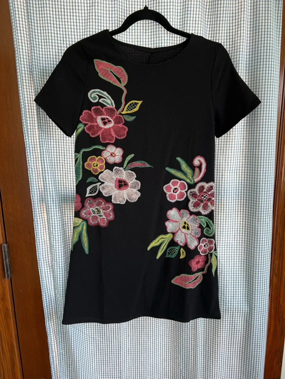 Dresses | Black Floral Embroidered Print Shift Dress | Poshmark